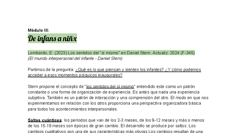Resumen del 3er Parcial 2025: Módulo de Infans a Niñx y Desarrollo del ...