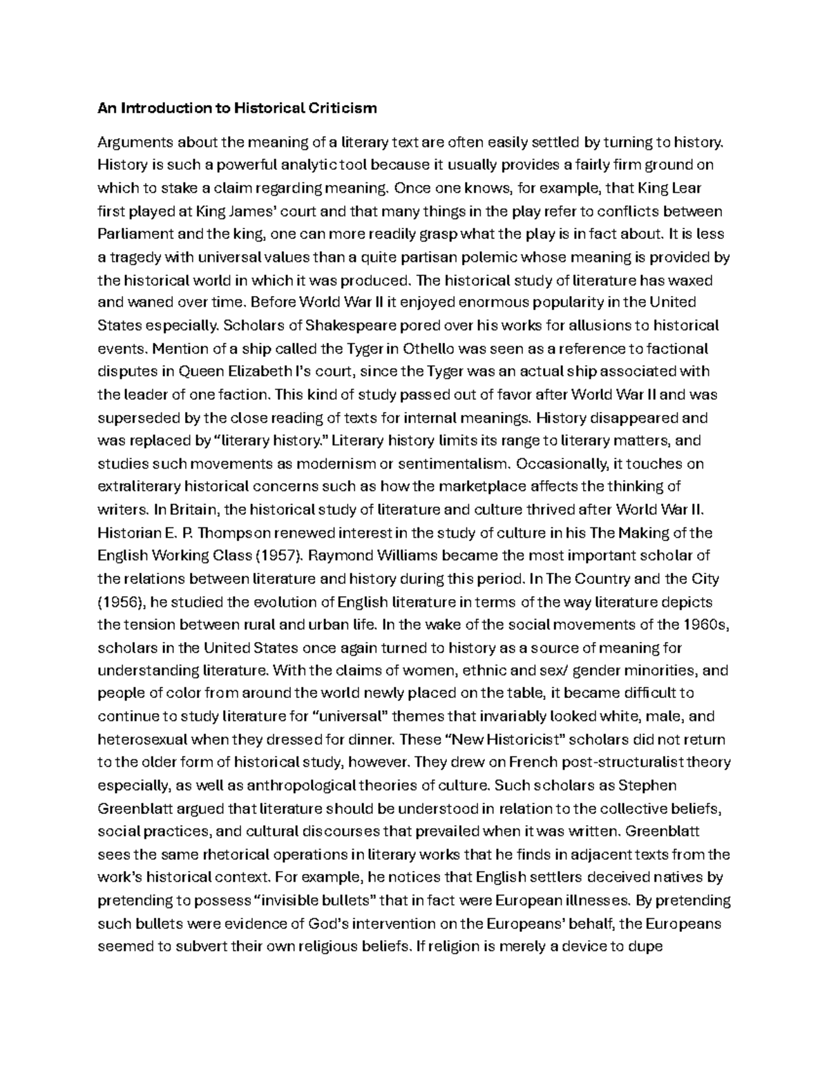 Historical Criticism of Literature: An Analytical Overview - Studocu