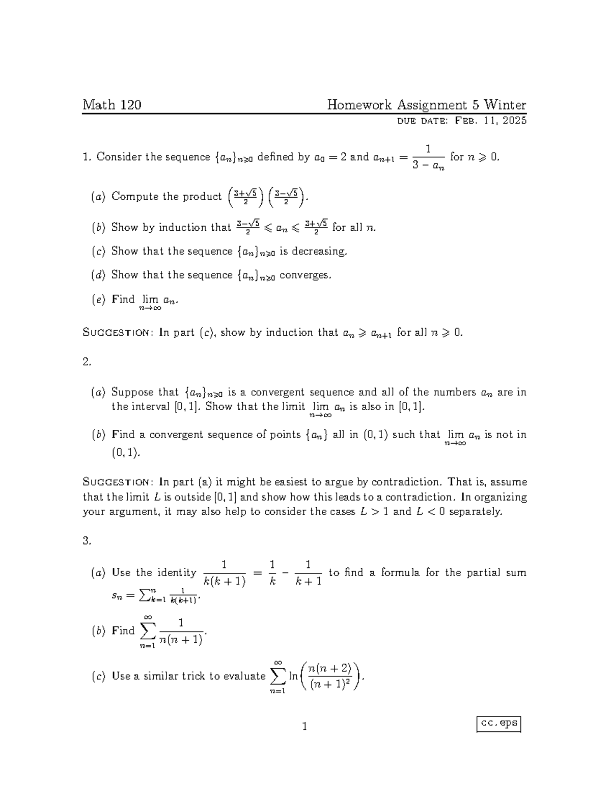 Math 120 HW5: Sequence Convergence & Induction Problems - Studocu