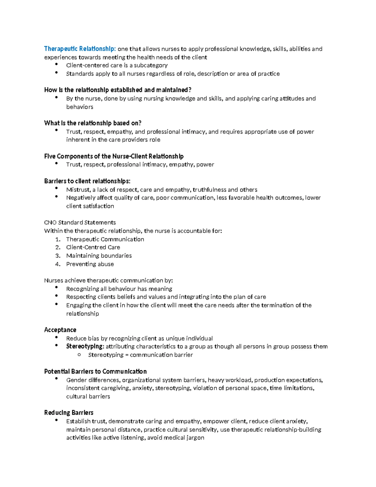 CNO standard therapeutic communication (CNO document) - PRACTICE ...