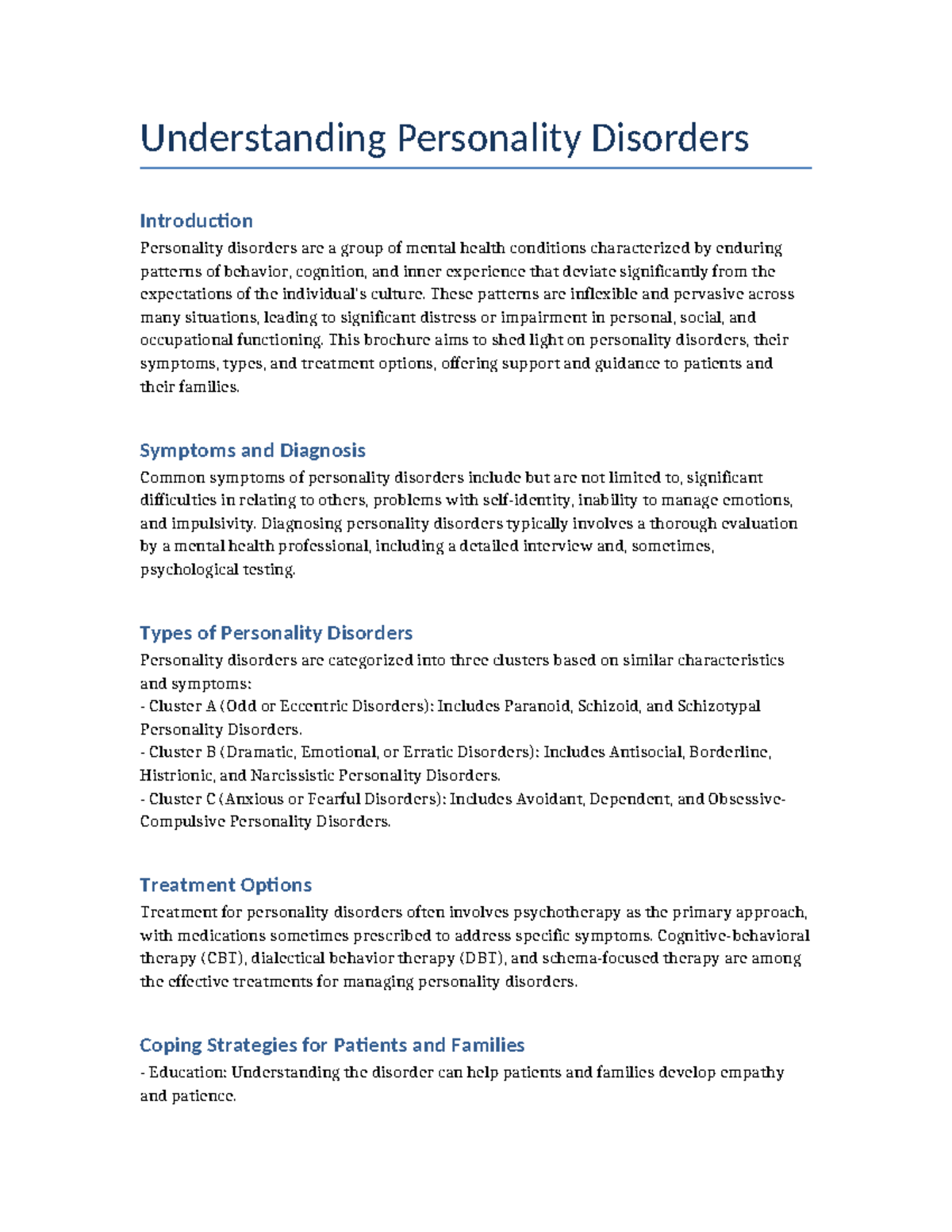 Understanding Personality Disorders - Understanding Personality ...
