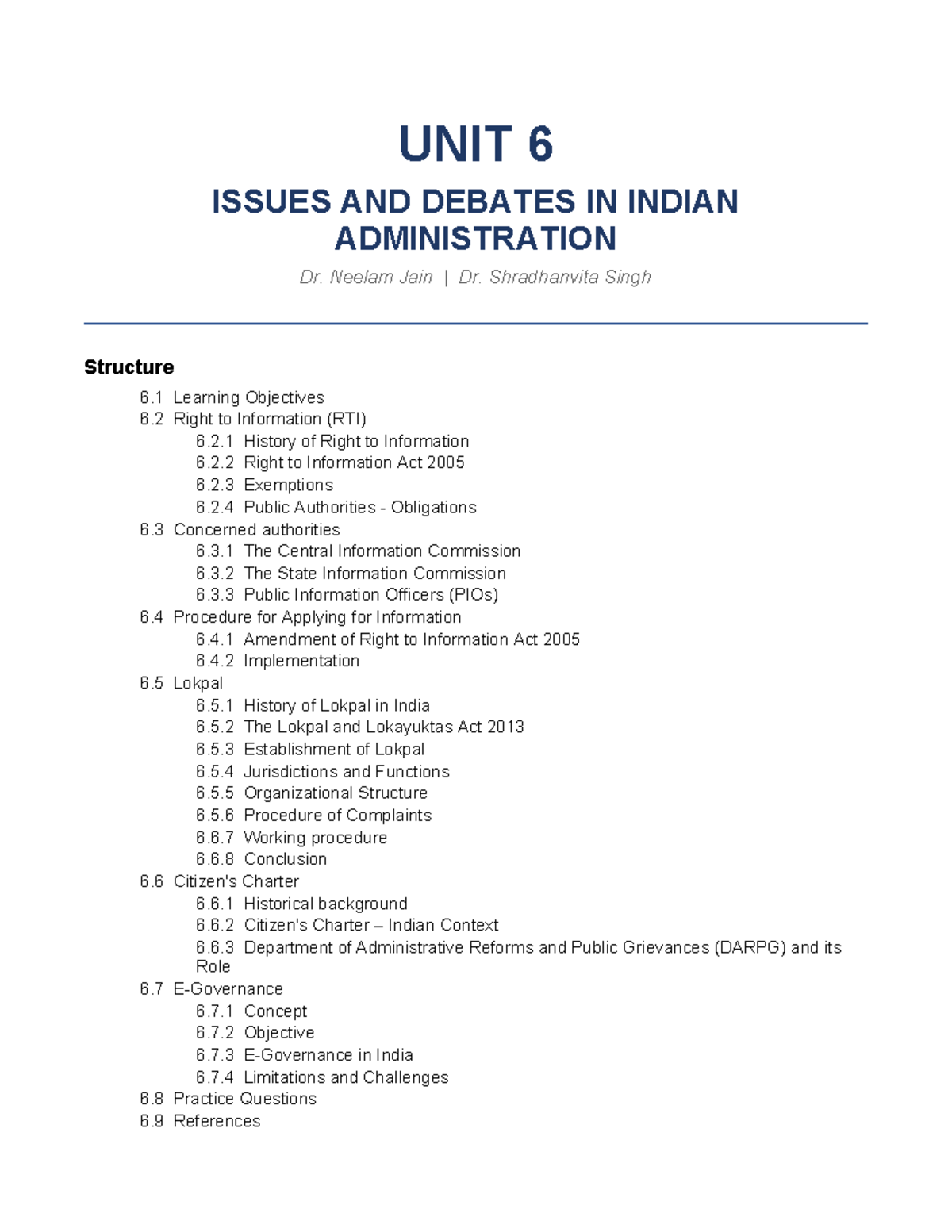 Unit 6: Issues & Debates in Indian Administration - Complete Notes ...
