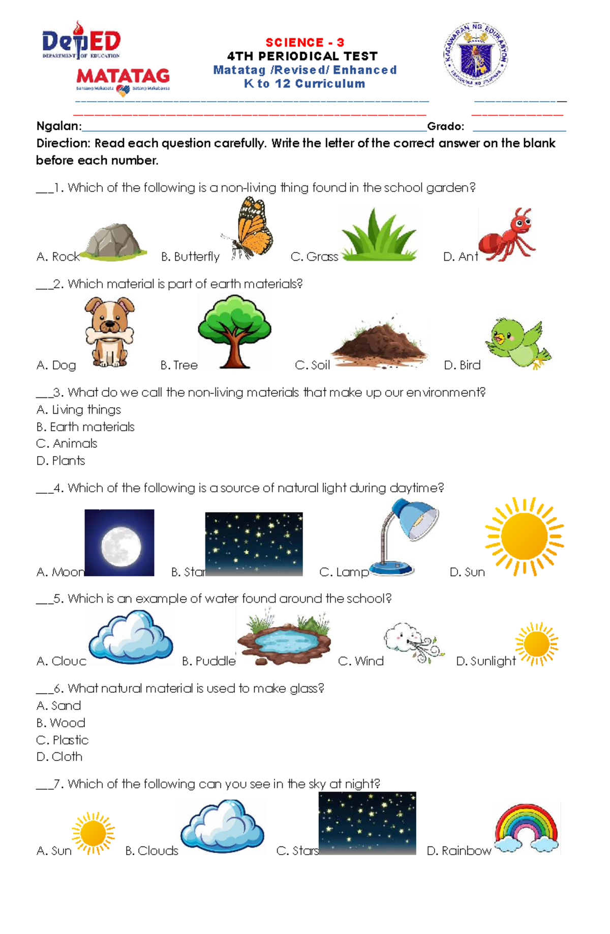 Science 3 Q4 Periodical Test: Enhanced K to 12 Curriculum - Studocu