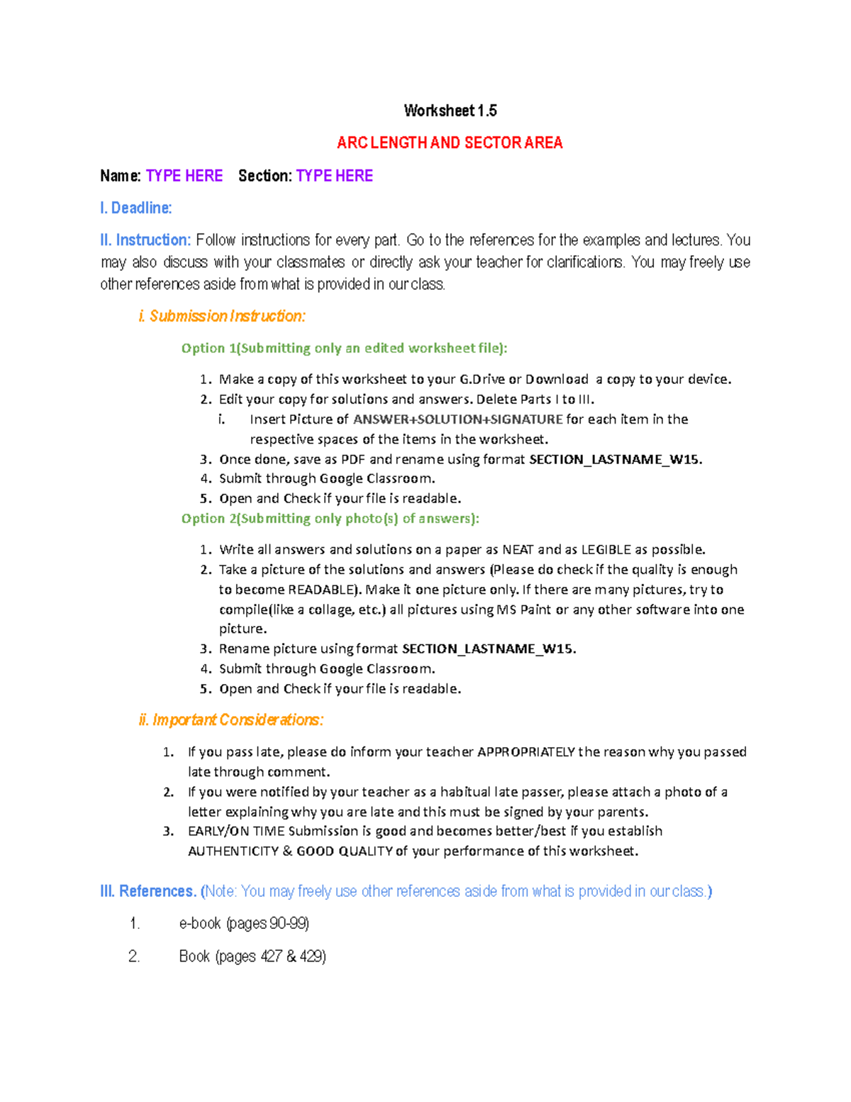 Math 9.1 Worksheet 1: Arc Length & Sector Area Guide - Studocu