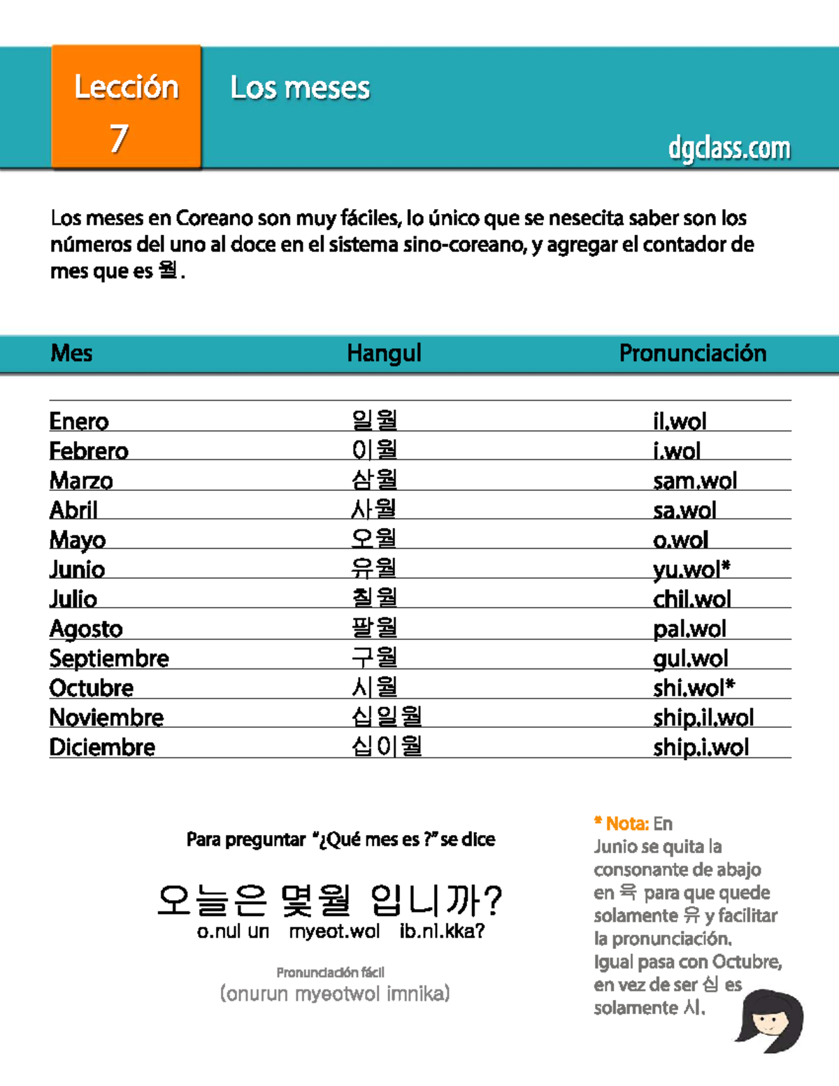 DG Class: Lesson on Months in Spanish and Korean Pronunciation - Studocu