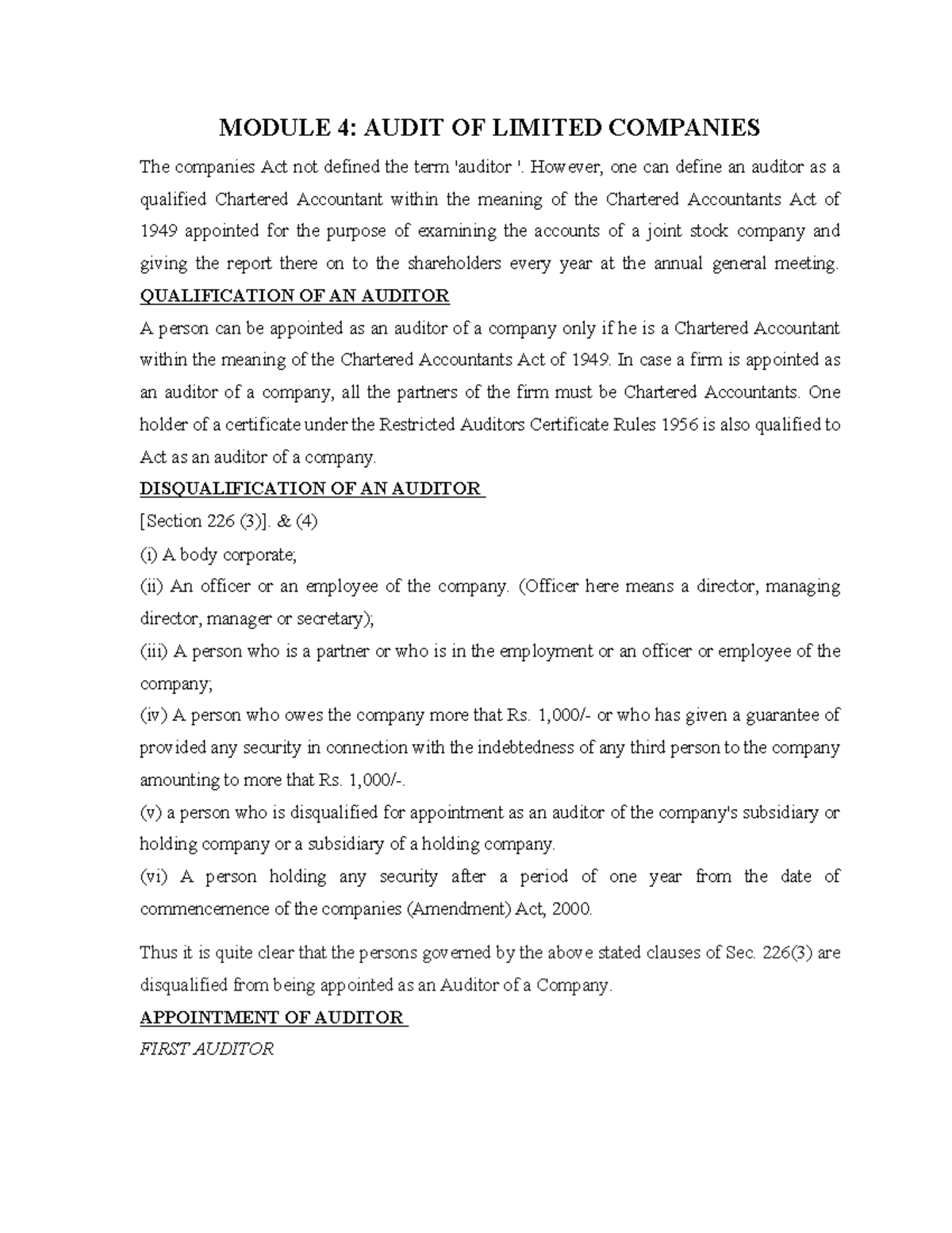 Auditing 2: Module 4 - Audit of Limited Companies Overview - Studocu