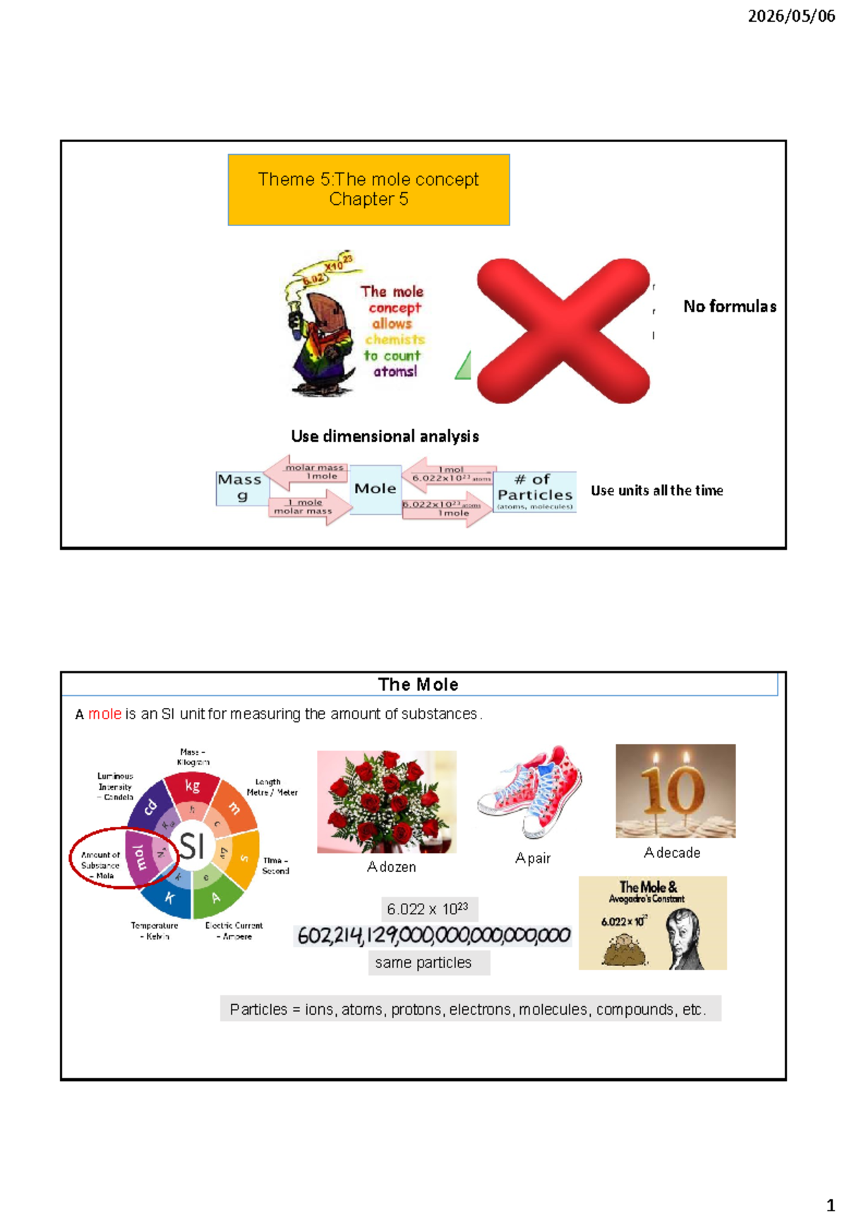 Theme 5: The Mole Concept (ST) 0505 - Key Concepts and Calculations ...