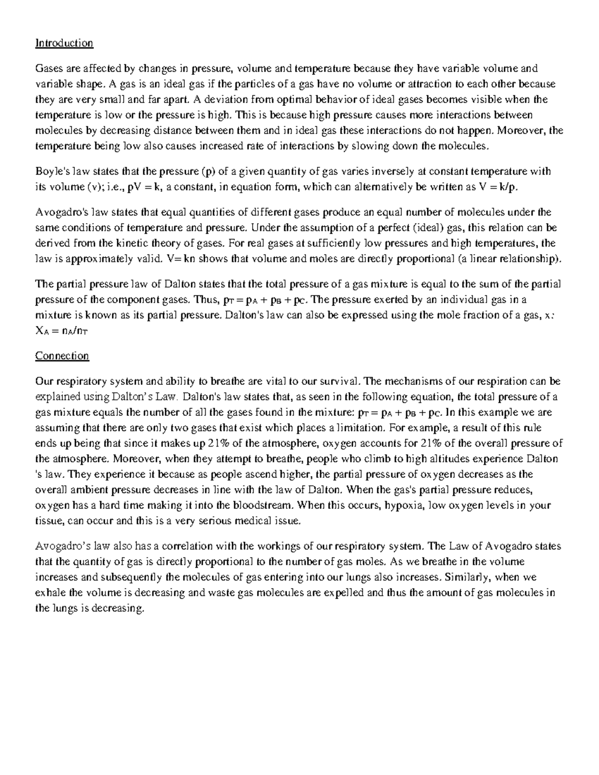 CHM Lab 1 - Understanding Gas Laws: Boyle's, Dalton's, and Avogadro's ...