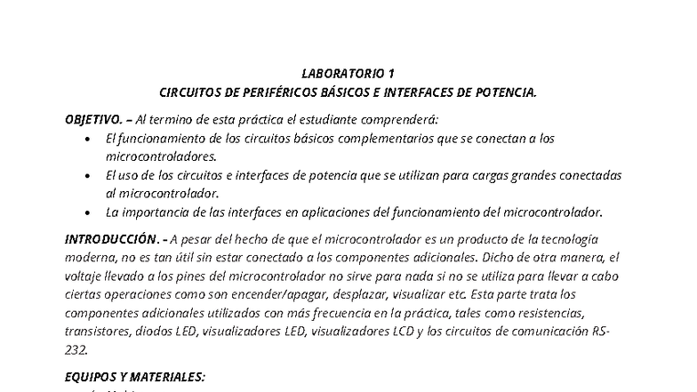 LAB 1: Circuitos de Periféricos y Interfaces de Potencia - Studocu