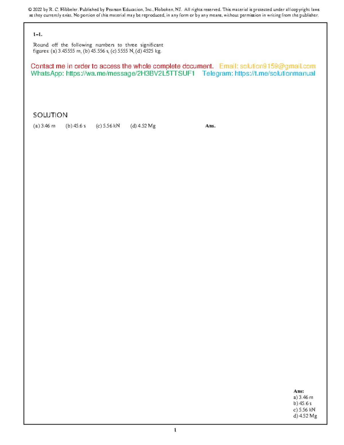 Solution Manual for Statics (15th Ed) - Hibbeler: Key Problems ...
