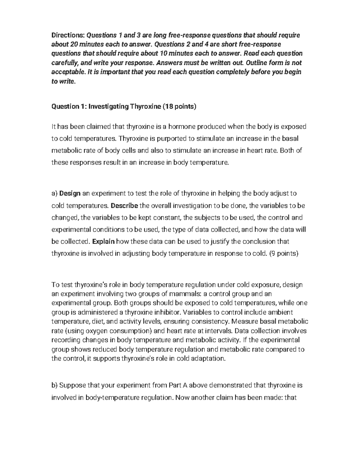 1.3.2 TST - Homeostasis Unit Test: Thyroxine & Behavioral Regulation ...