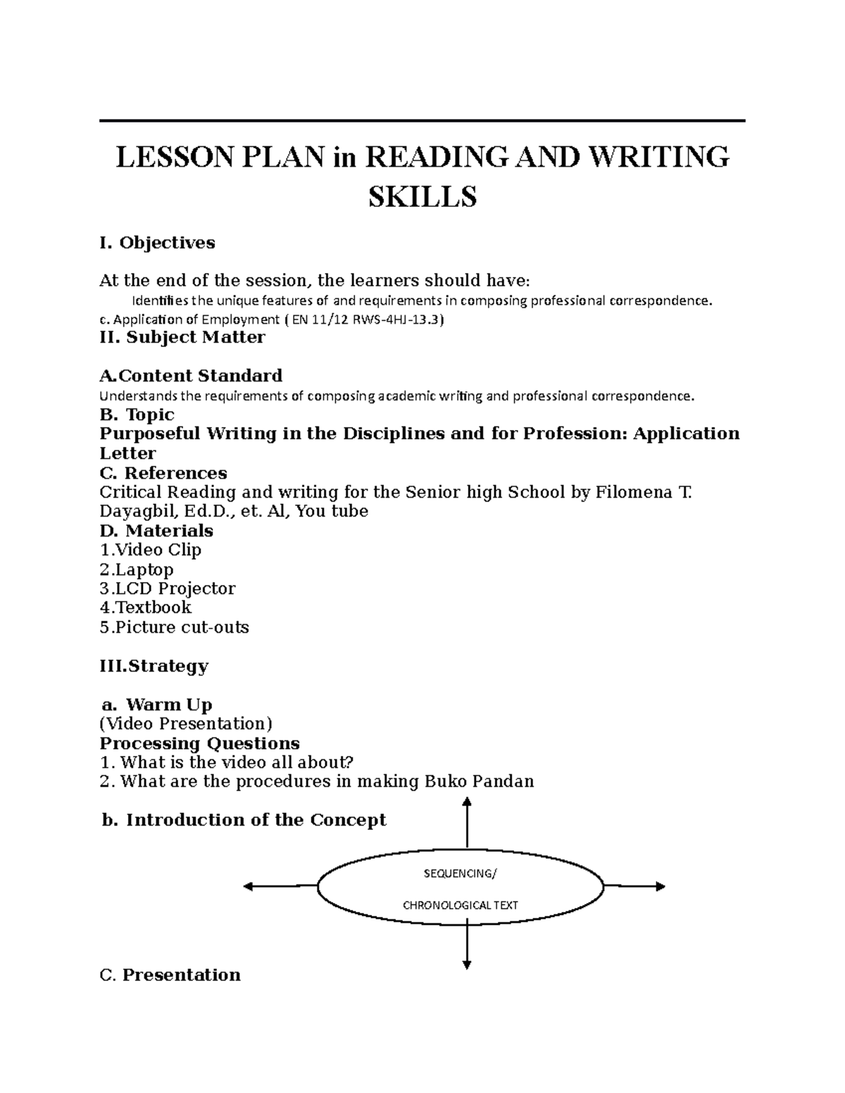 Lesson plan in reading and writing - LESSON PLAN in READING AND WRITING ...