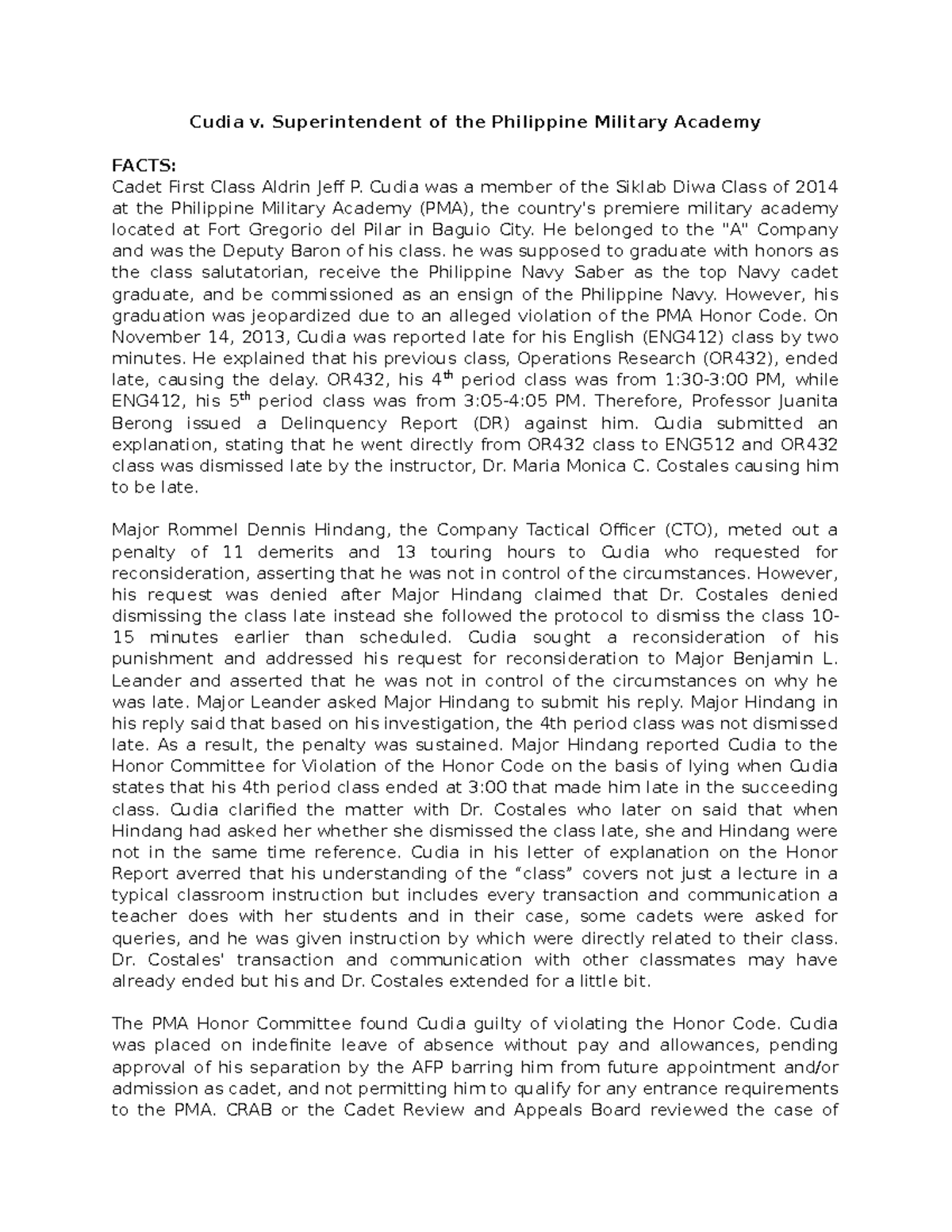 32 - Cudia v. PMA - Summary Civil Law Persons - Cudia v. Superintendent ...