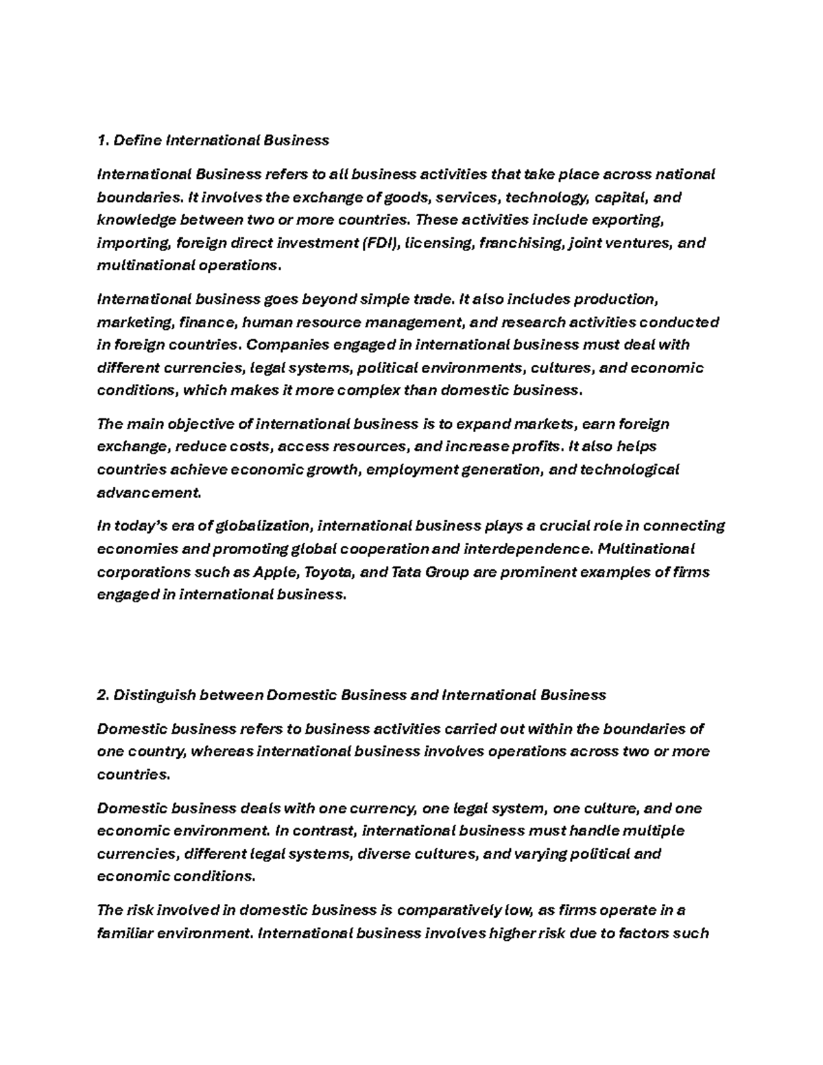 International Business Overview: Key Concepts and Factors - Studocu