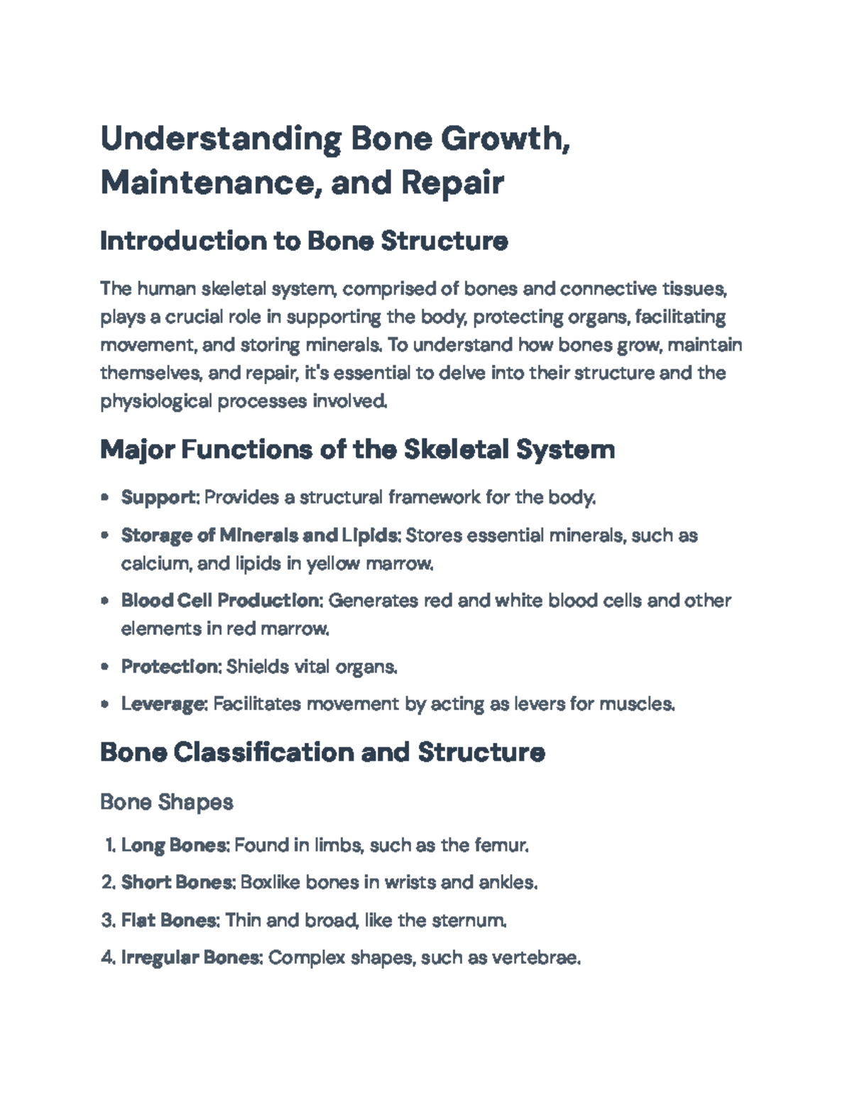 Bone Growth, Maintenance, and Repair: Processes and Disorders ...