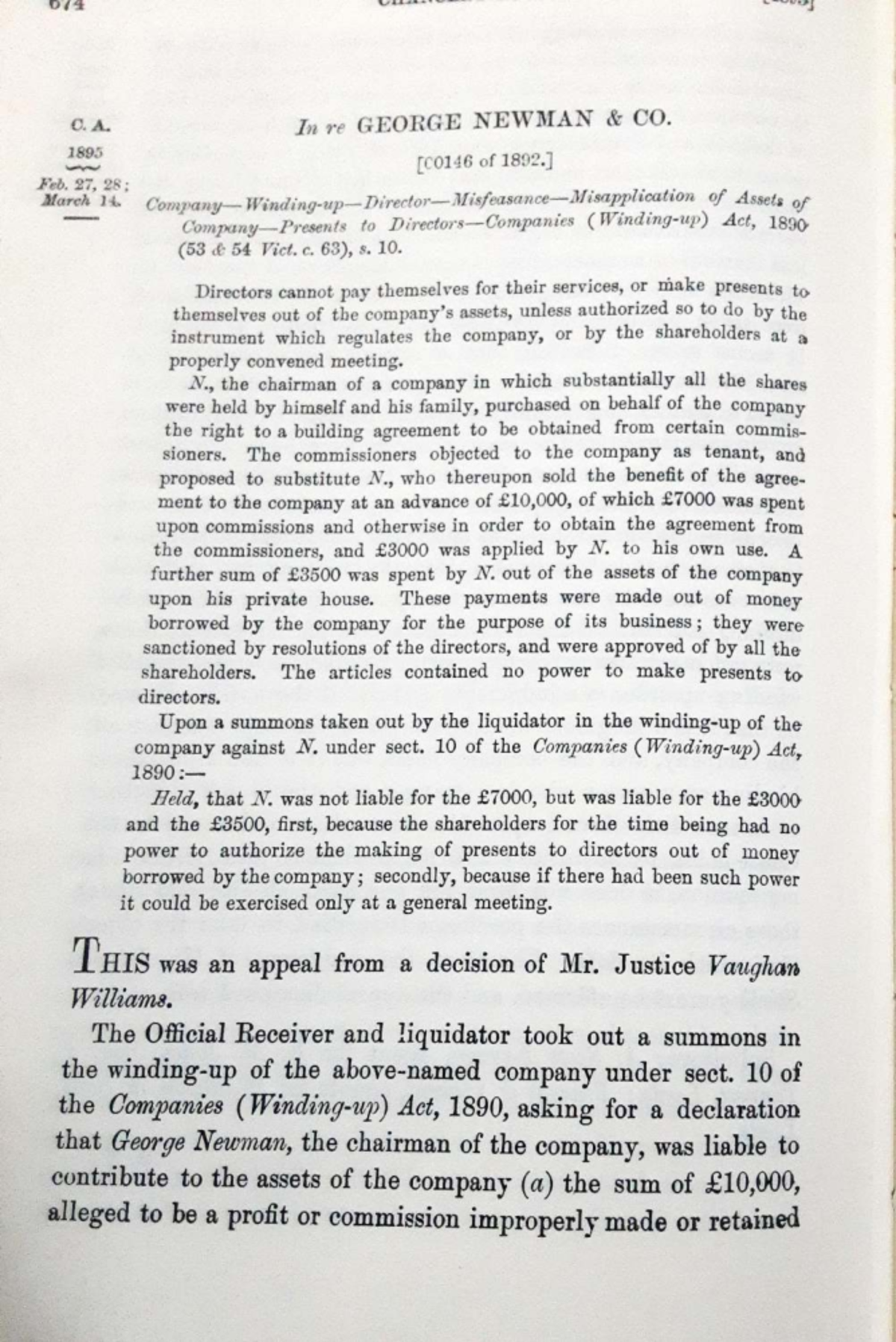 C. A. 1895 In re GEORGE NEWMAN Co. - Chancery Division Case Analysis ...