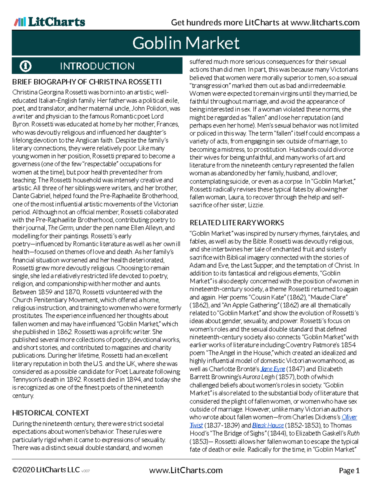 Goblin Market Analysis and Summary - INTR 101 Literature Guide - Studocu