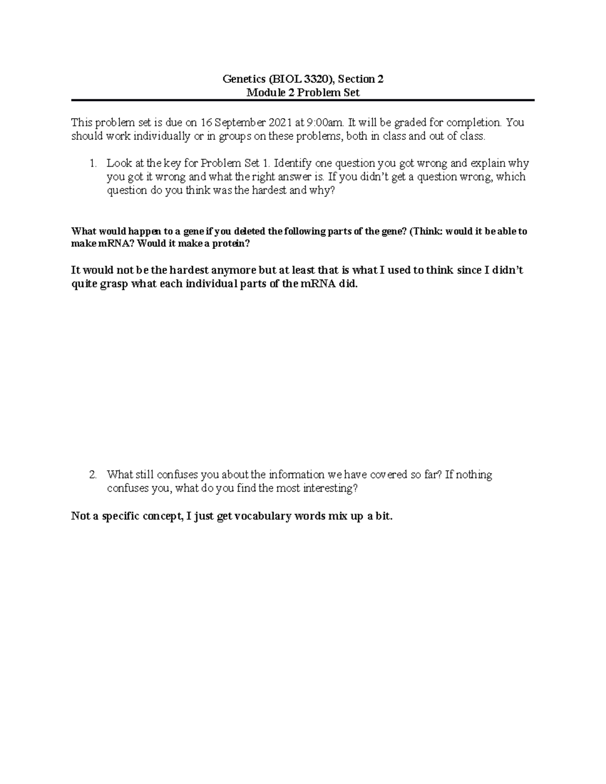 BIOL 3320 Module 2 Problem Set: Genetics Assignment Insights - Studocu