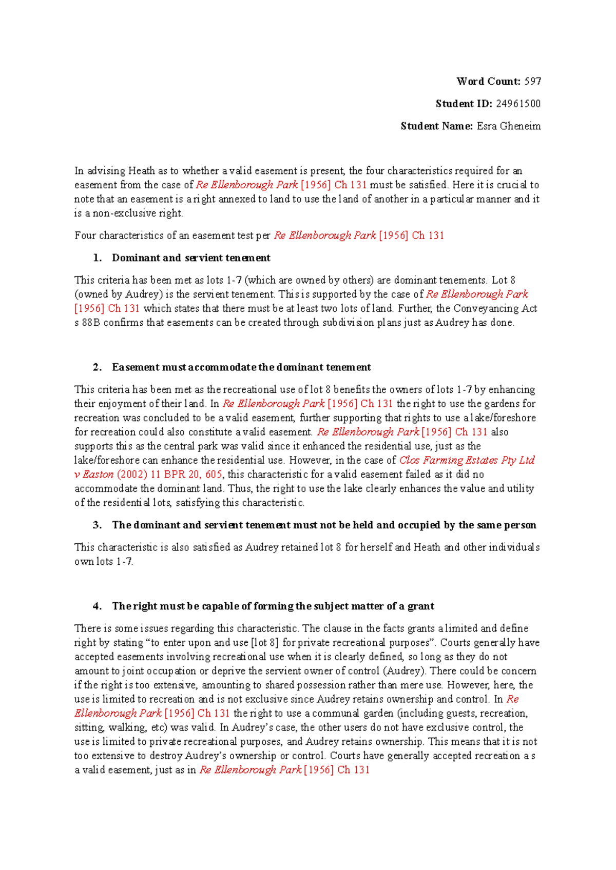RP Tutorial 10 Problem Question: Valid Easements Analysis - Studocu
