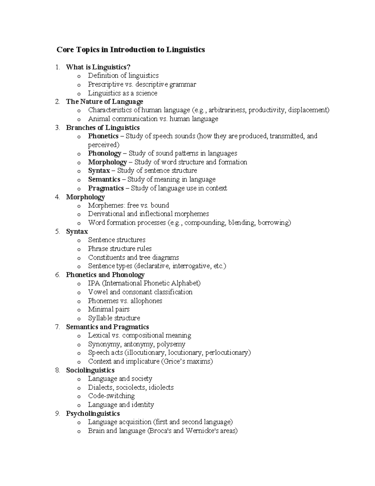 Core Topics in Intro to Linguistics (LING101) - Studocu