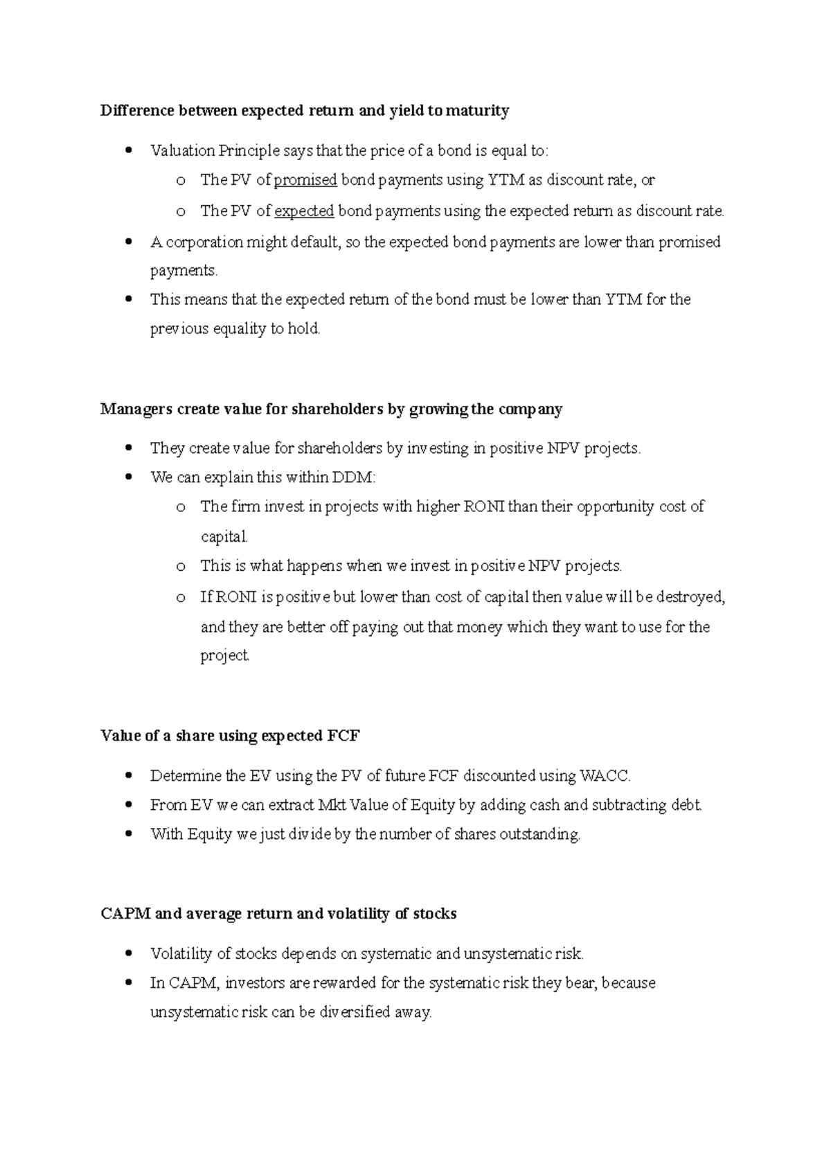 Tutorial Questions Summary: Expected Return vs. Yield to Maturity ...