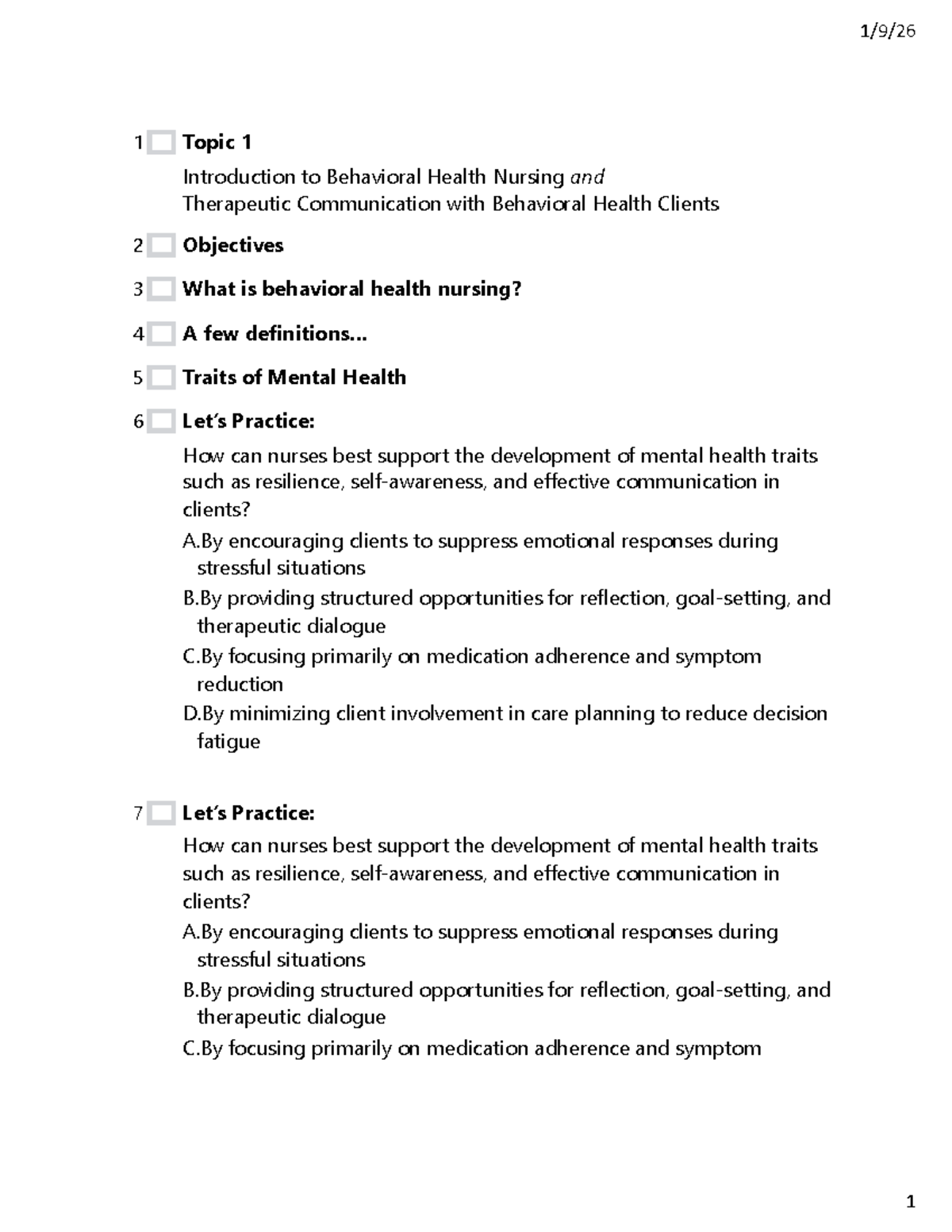 Behavioral Health Nursing & Therapeutic Communication Overview - Studocu