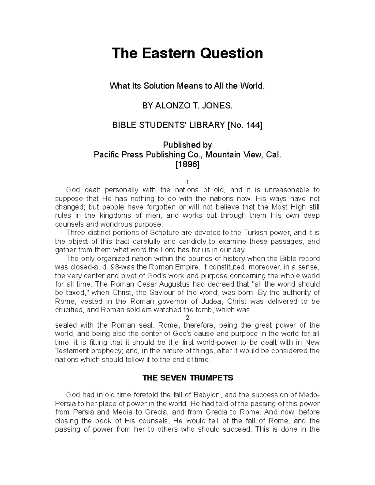 The Eastern Question: Prophetic Insights and Historical Context - Studocu