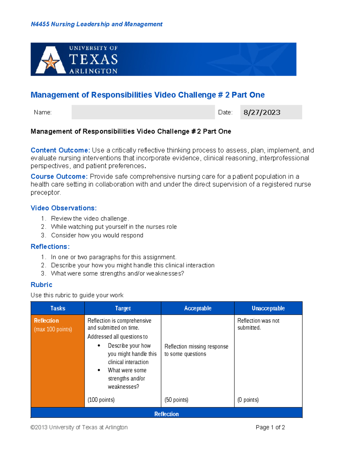 N4455 Nursing Leadership: Reflection on Video Challenge 2-1 - Studocu