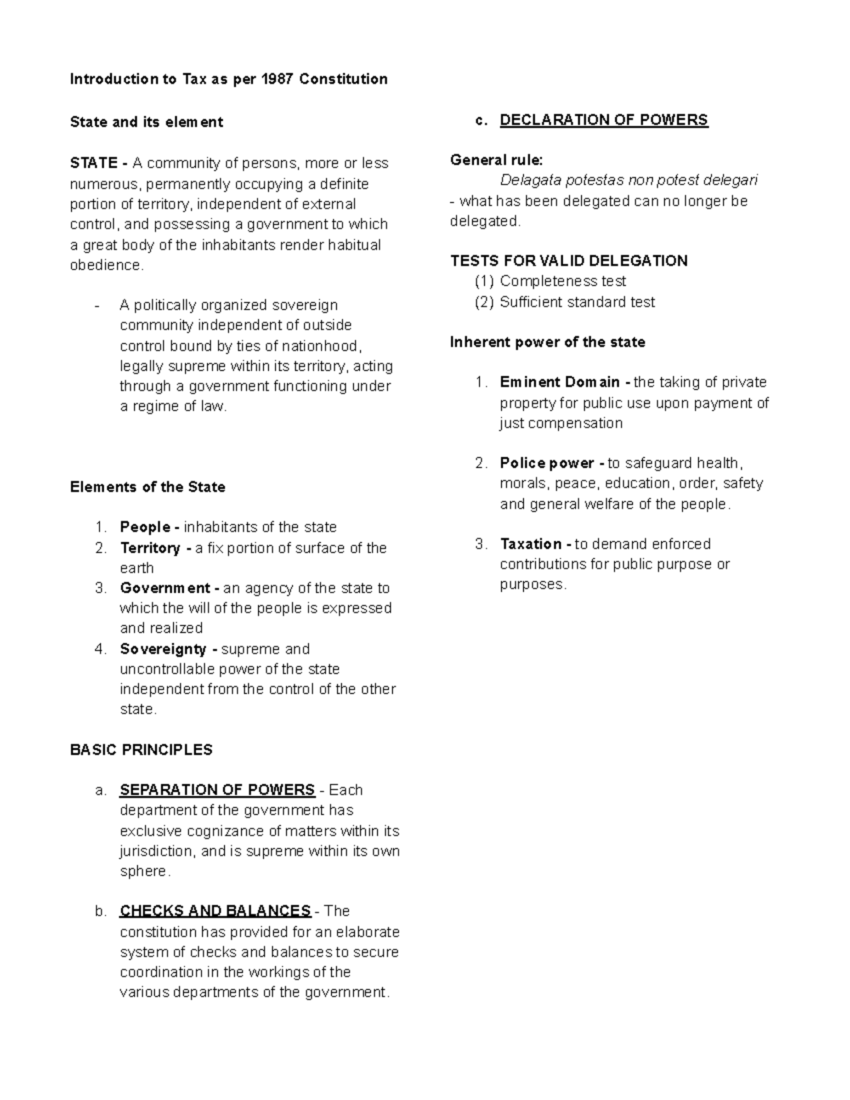 taxation lesson 1 and 2 - Introduction to Tax as per 1987 Constitution ...