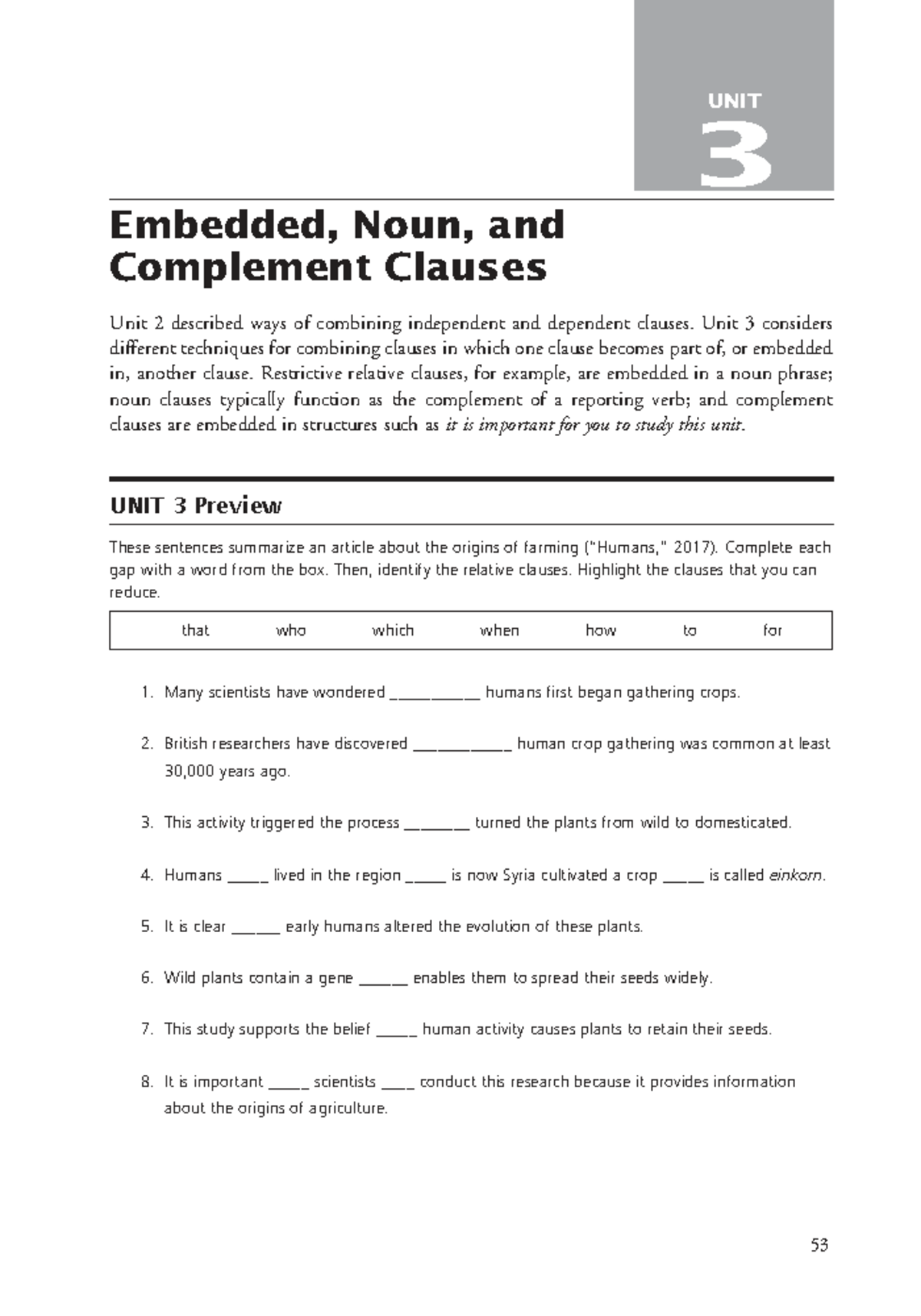UNIT 3 - Embedded, Noun, and Complement Clauses Overview - Studocu