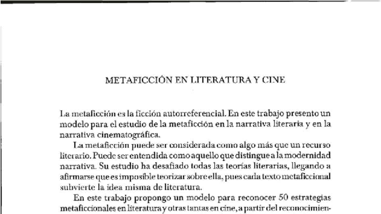 Metaficción en Literatura y Cine: Estrategias y Análisis (AIH) - Studocu
