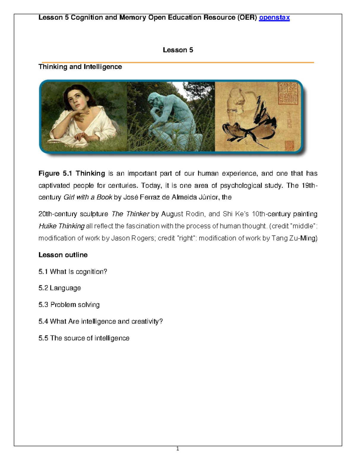 Lesson 5: Cognition and Memory - Understanding Thinking and ...