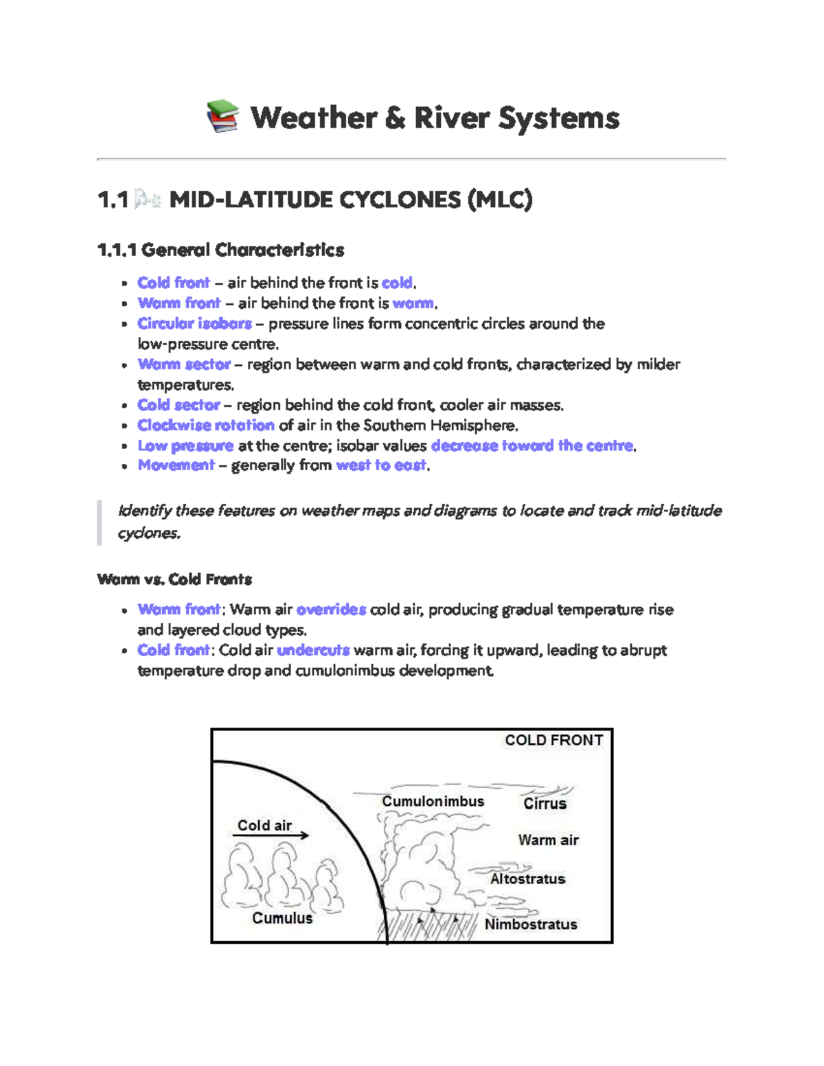 Geography Study Notes: Weather Systems and Fluvial Processes (MLC ...