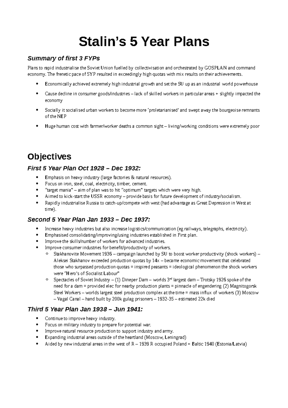 5 year plans copy - Stalin’s 5 Year Plans Summary of first 3 FYPs Plans ...