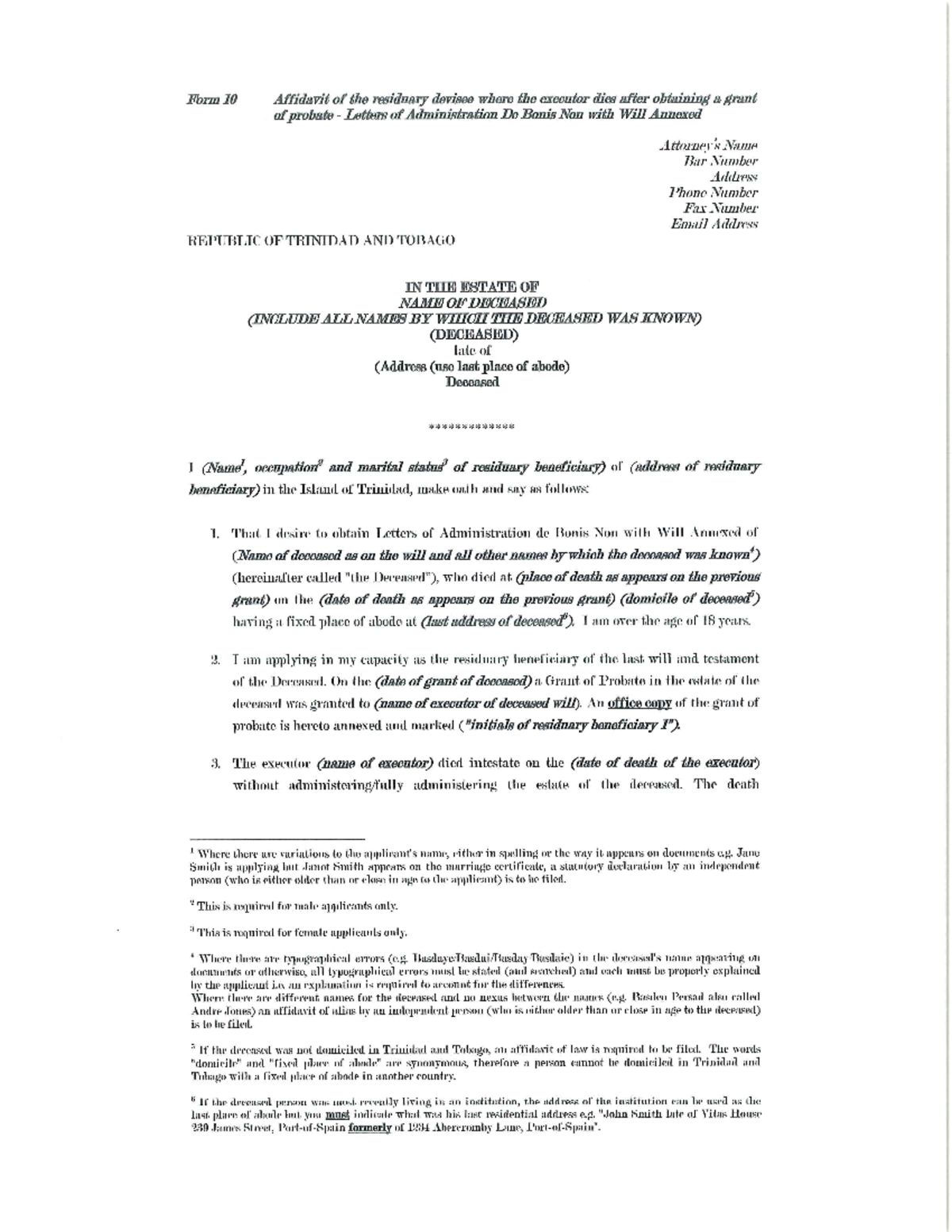 Form 10: Affidavit of Residuary Devisee in Probate Process - Studocu