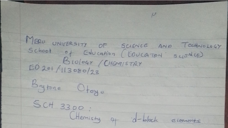 ED 201: Chemistry of Transition Elements and Their Properties - Studocu