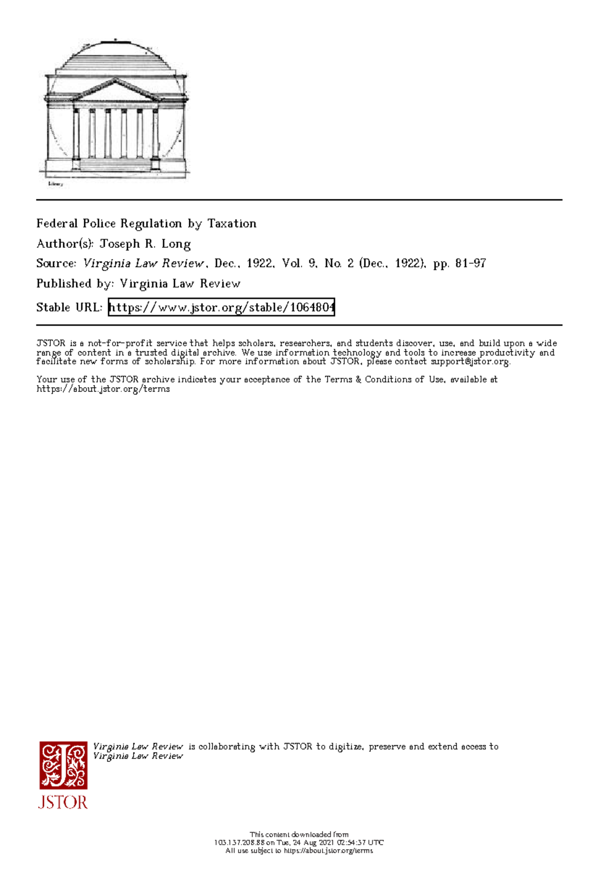 1064804 - Lecture notes A - Federal Police Regulation by Taxation ...