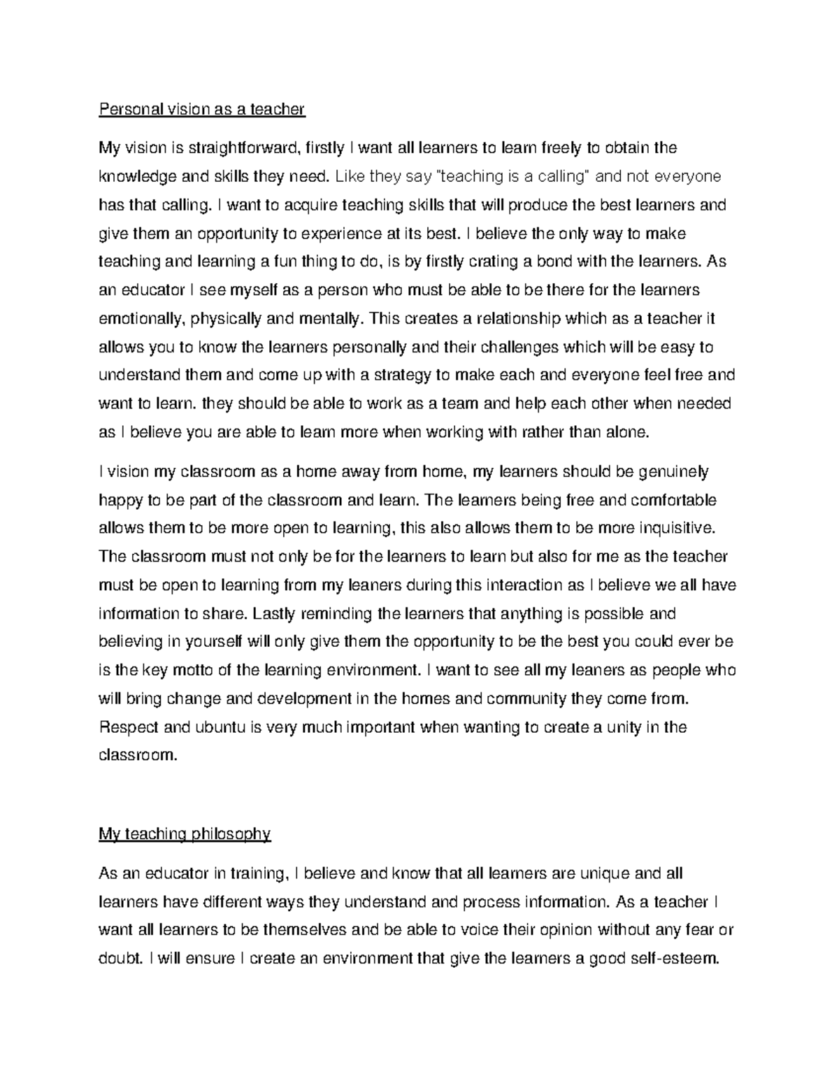 Professional Reflection on Teaching Philosophy and Ethics: A Vision for ...