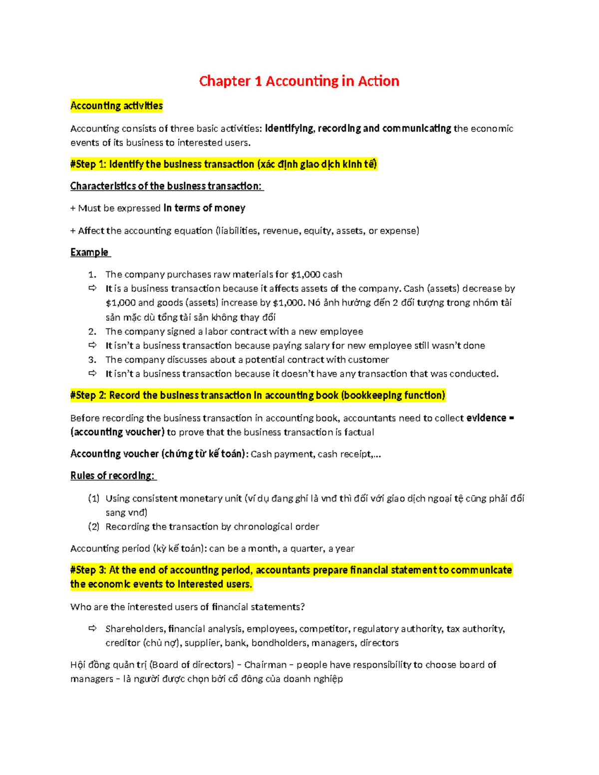 Chapter 1: Accounting in Action - Key Concepts and Processes - Studocu