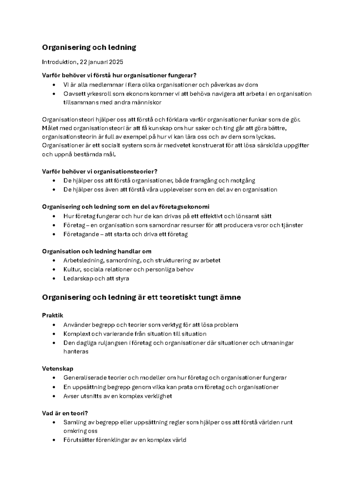 organisering och ledning anteckningar - Organisering och ledning ...