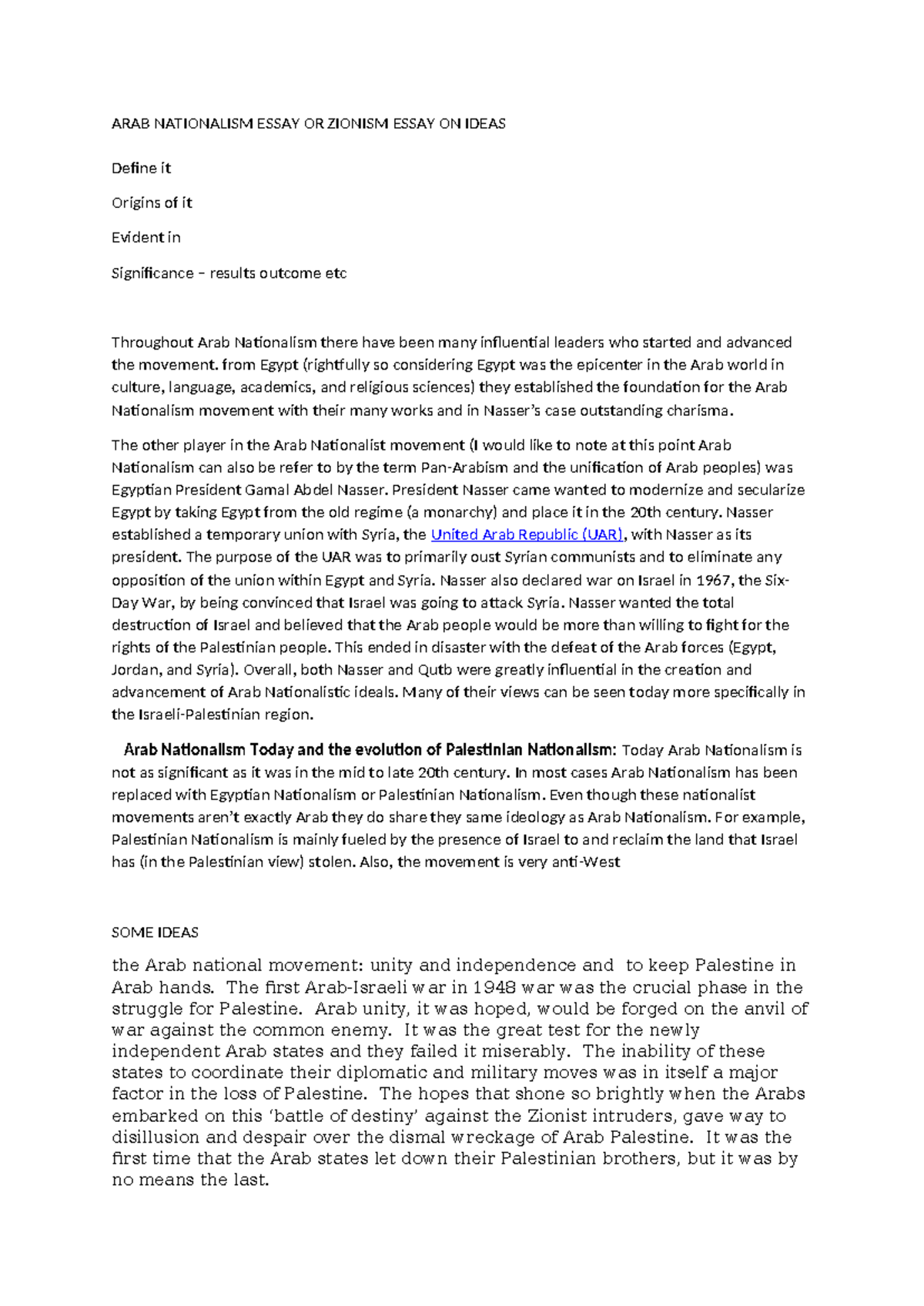 ARAB NATIONALISM ESSAY: Origins, Leaders, and Modern Impacts - Studocu