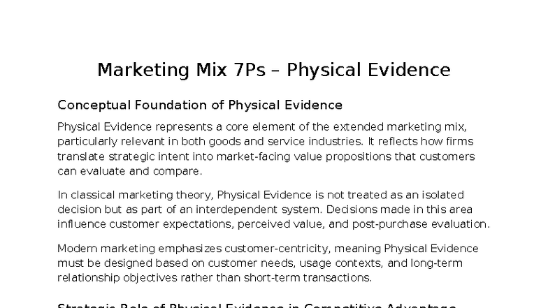 Academic Marketing 7Ps: Understanding Physical Evidence - Studocu