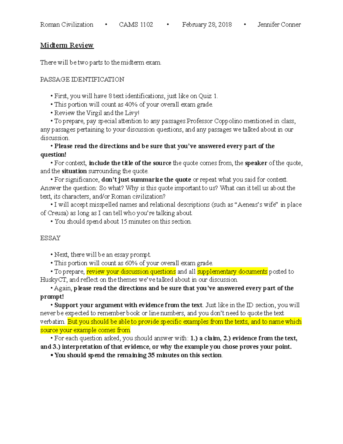 Midterm Review CAMS - Roman Civilization CAMS 1102 February 28, 2018 ...