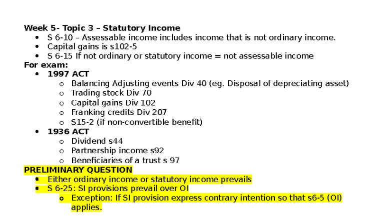 Week 5 - Topic 3 - Statutory Income Lecture Notes - Studocu