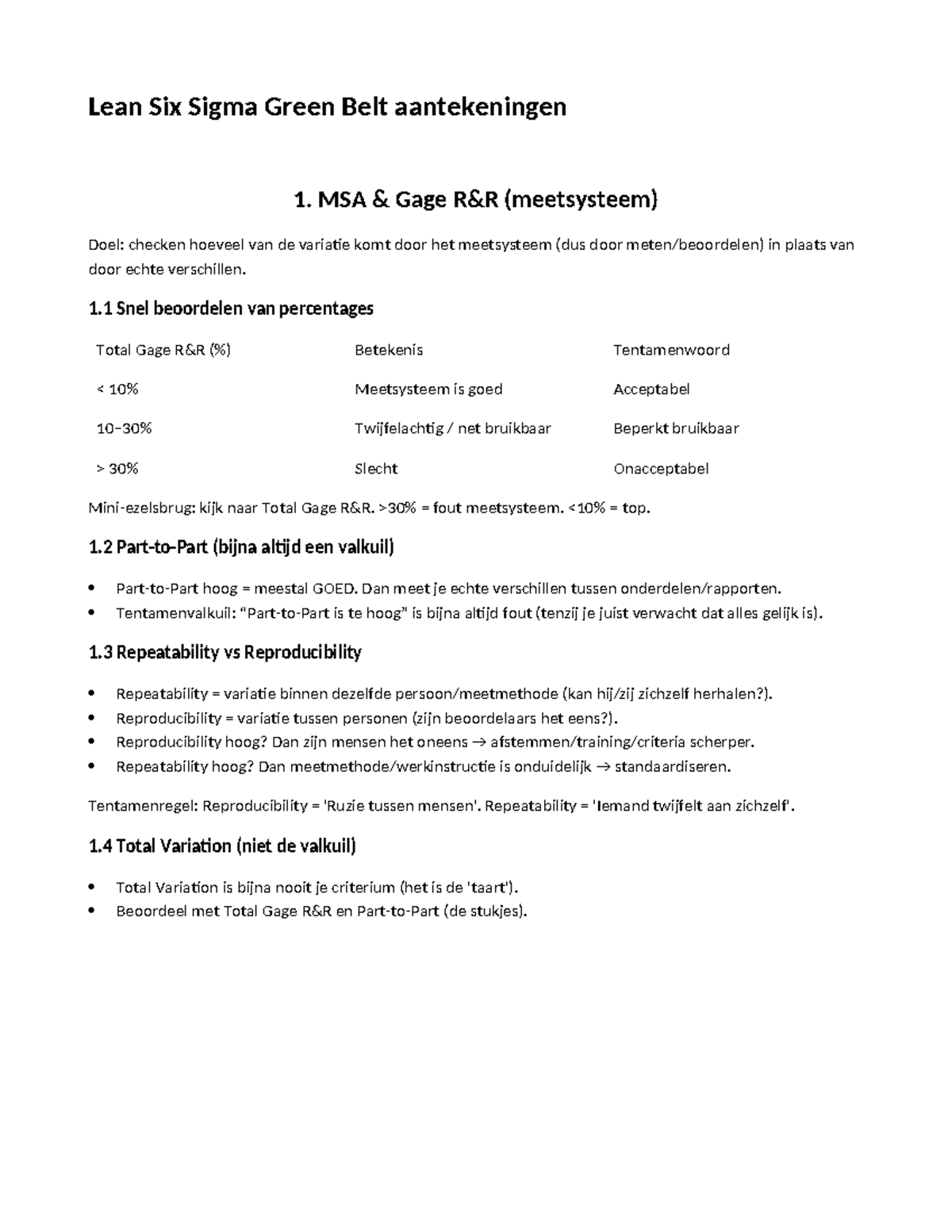 LSS Green Belt Aantekeningen: MSA, Control Charts & Statistiek ...