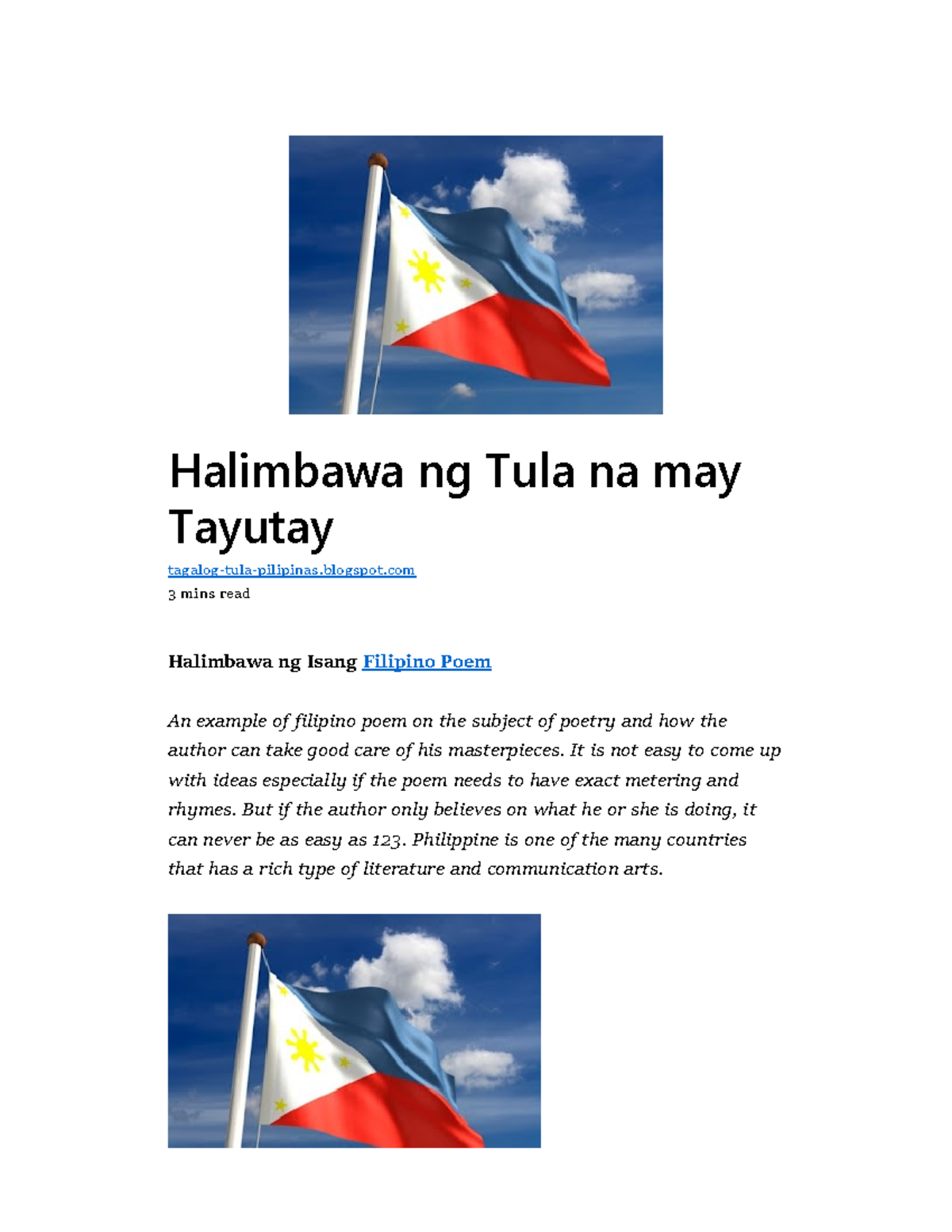 Tayutay at Halimbawa ng Tula sa Filipino - Masining 101 - Studocu