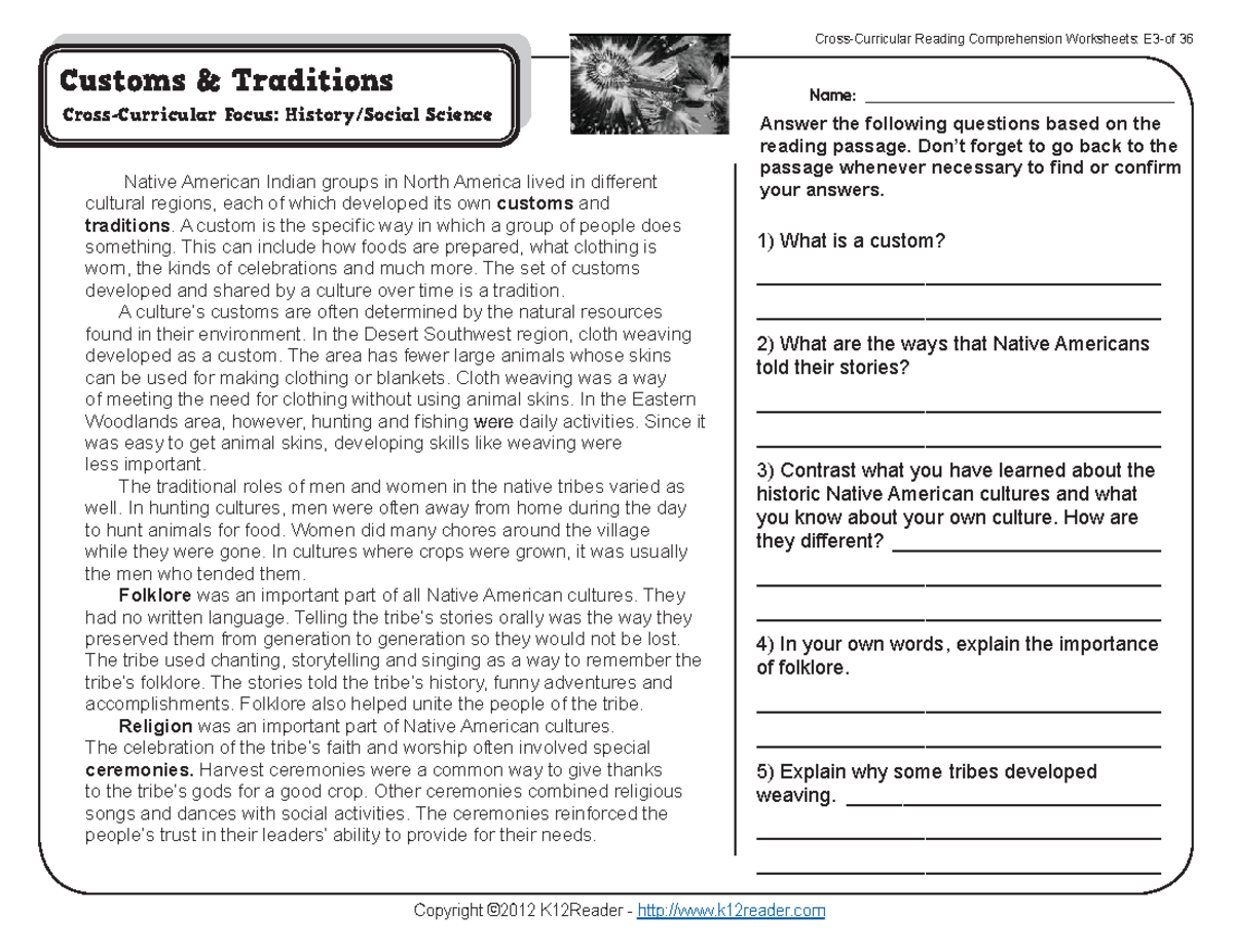 Gr5 Wk3 Customs and Traditions - Copyright ©2012 K12Reader - k12reader ...