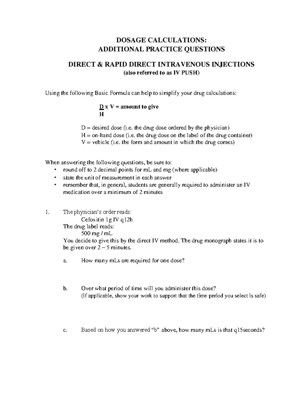 IV Push Dosage Calculations Practice and Answer Key - Studocu