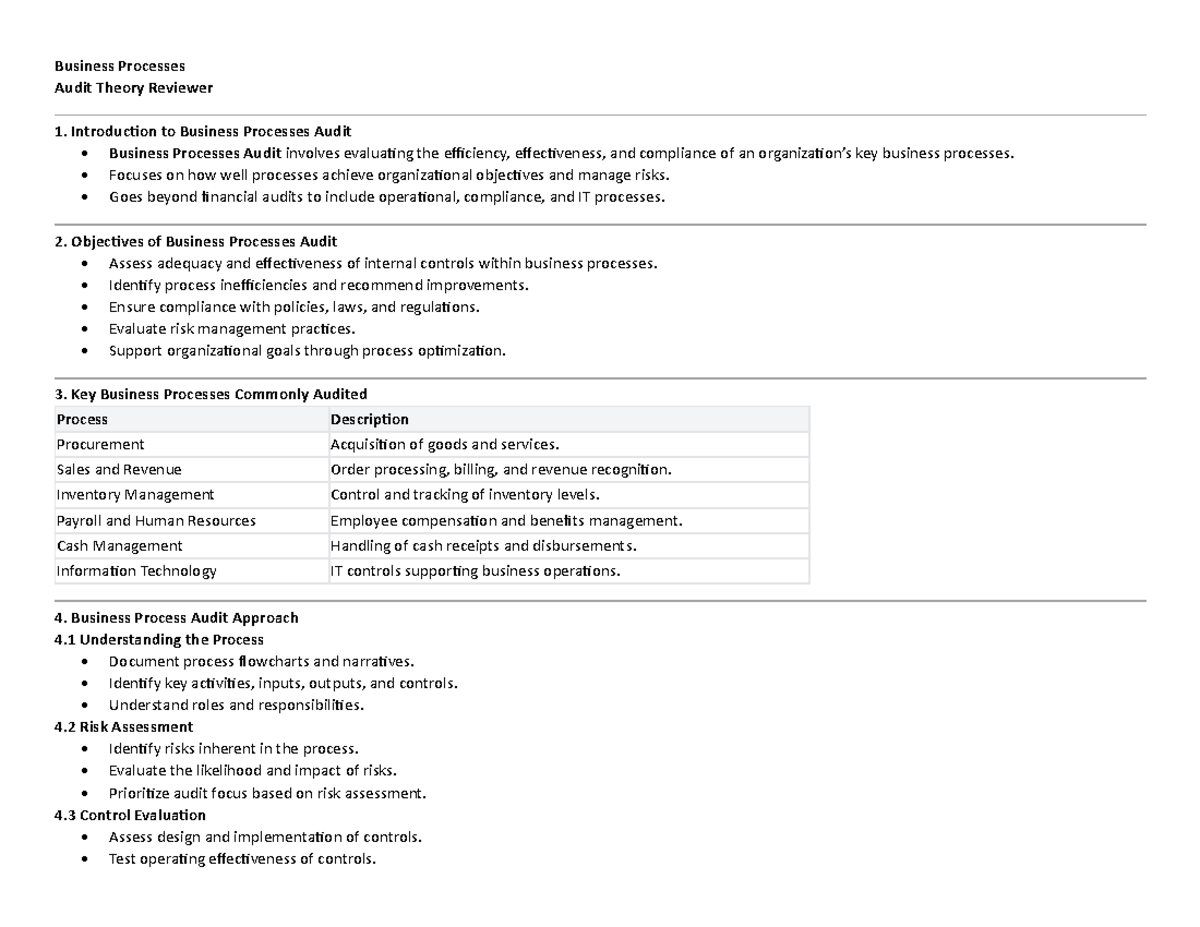 Business Processes Audit Theory Review (BPA 101) - Studocu