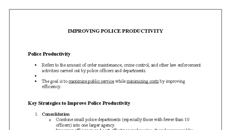 Improving Police Productivity Strategies: Enhancing Efficiency - Studocu